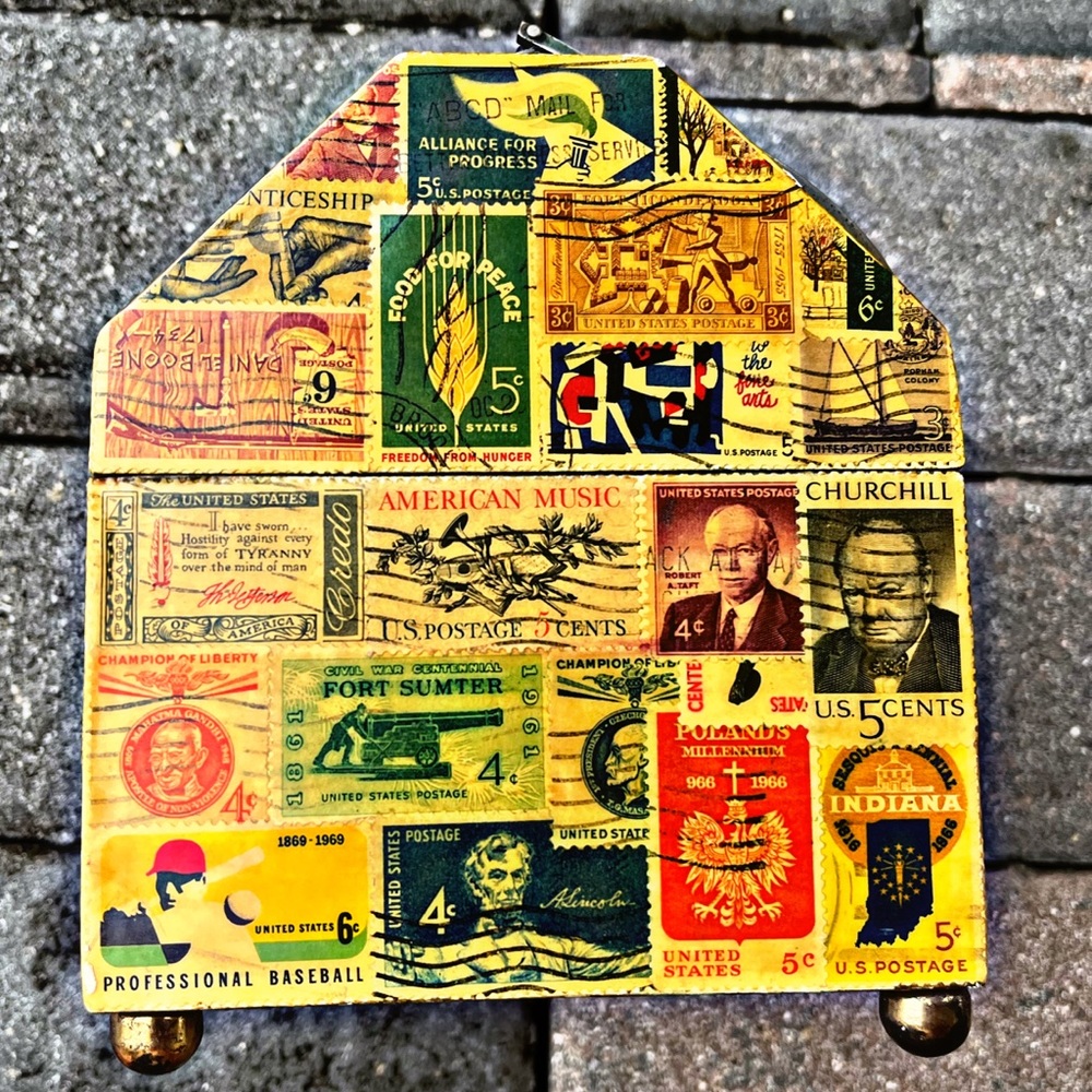 Rare* Vintage Decoupage Purse! Handmade Stamp Bag Fro… - Gem